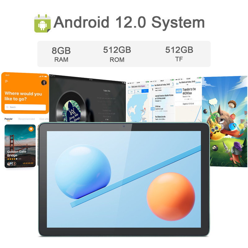 C idea 10.1 inch Android 12 Tablet 8GB RAM 512GB ROM 5G WiFi Tablet ...