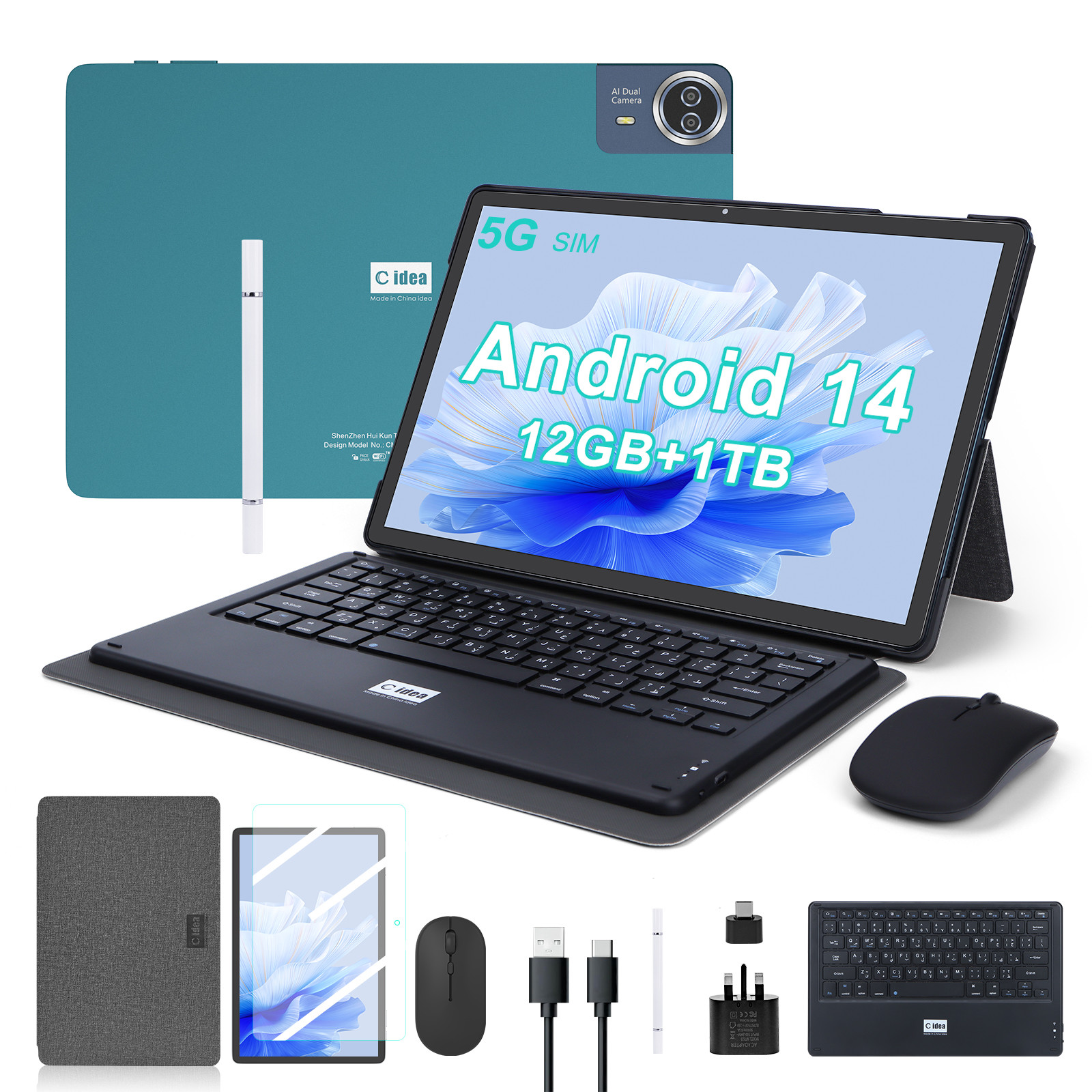 C Idea 14 Inch Tablet Large Battery Smart Tablet PC with Keyboard and ...